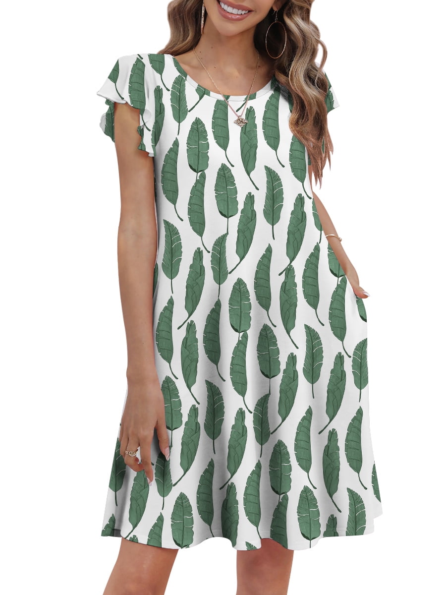 Mengpipi Womens Dresses Summer Casual Ruffle Sleeve Beach Sundresses ...