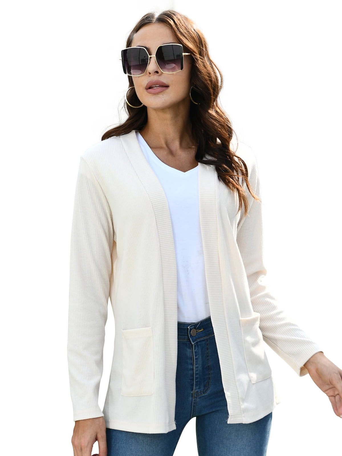 Mengpipi Womens Open Front Cardigans Casual Long Sleeve Classic Knit ...