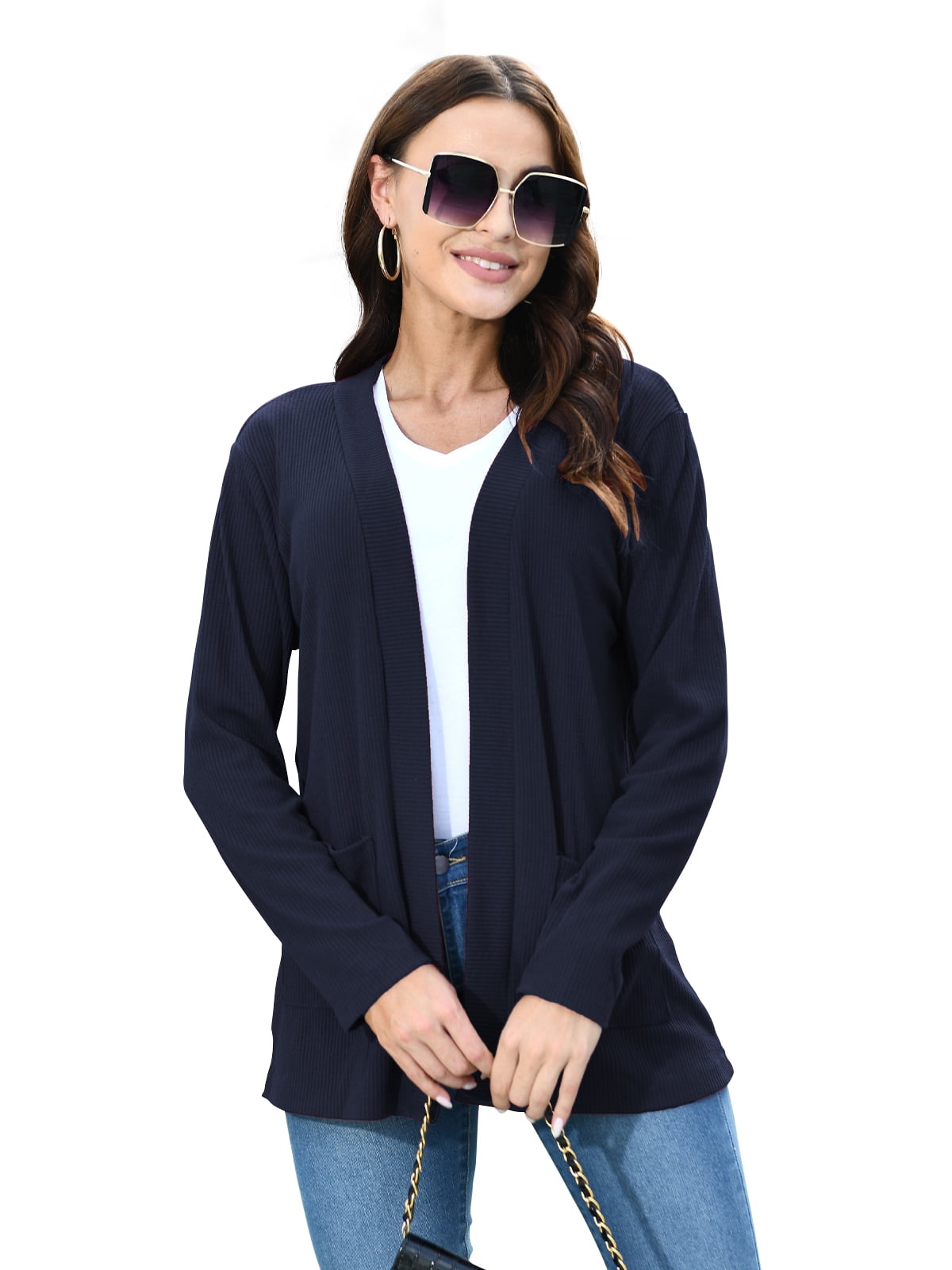 Mengpipi Womens Open Front Cardigans Casual Long Sleeve Classic Knit ...