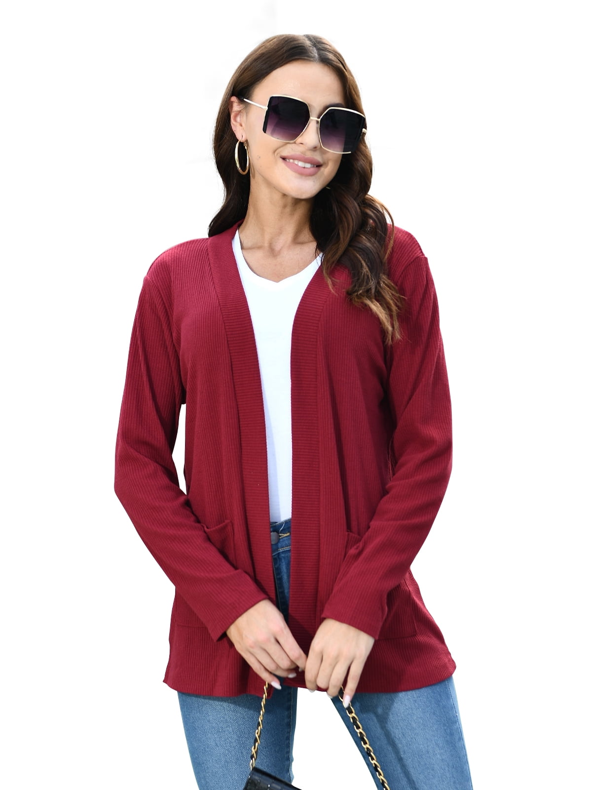 Mengpipi Womens Open Front Cardigans Casual Long Sleeve Classic Knit ...