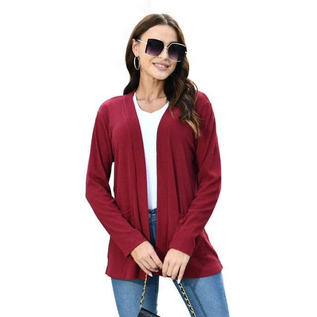 Mengpipi Womens Open Front Cardigans Casual Long Sleeve Classic Knit ...