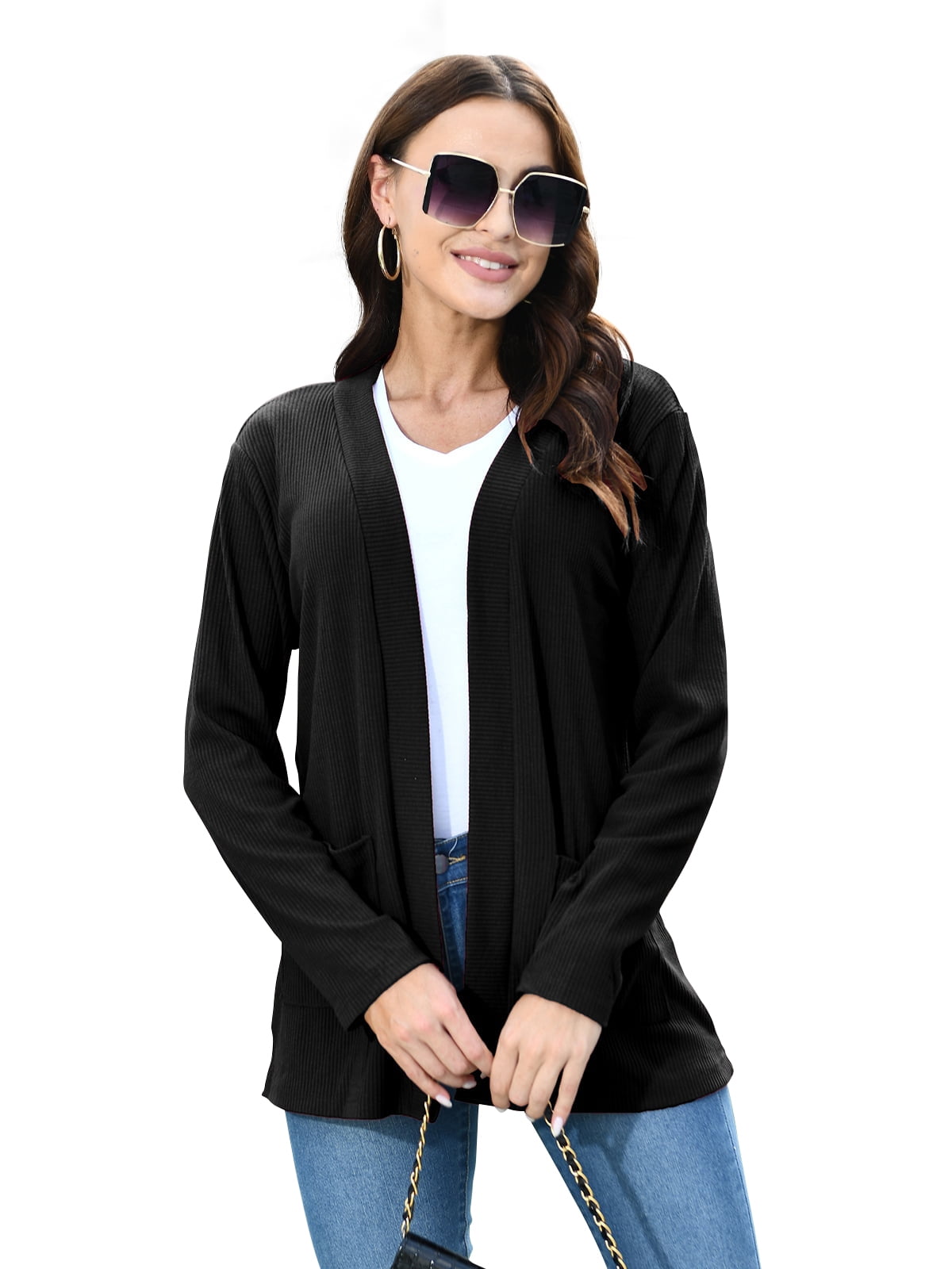 Mengpipi Womens Open Front Cardigans Casual Long Sleeve Classic Knit ...