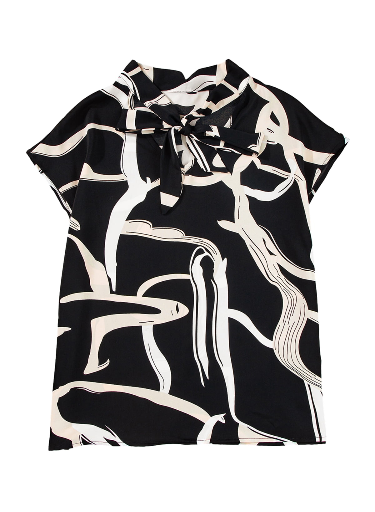 Mengpipi Womens Tops Bow Tie V-Neck Cap Sleeve Abstract Print Casual ...