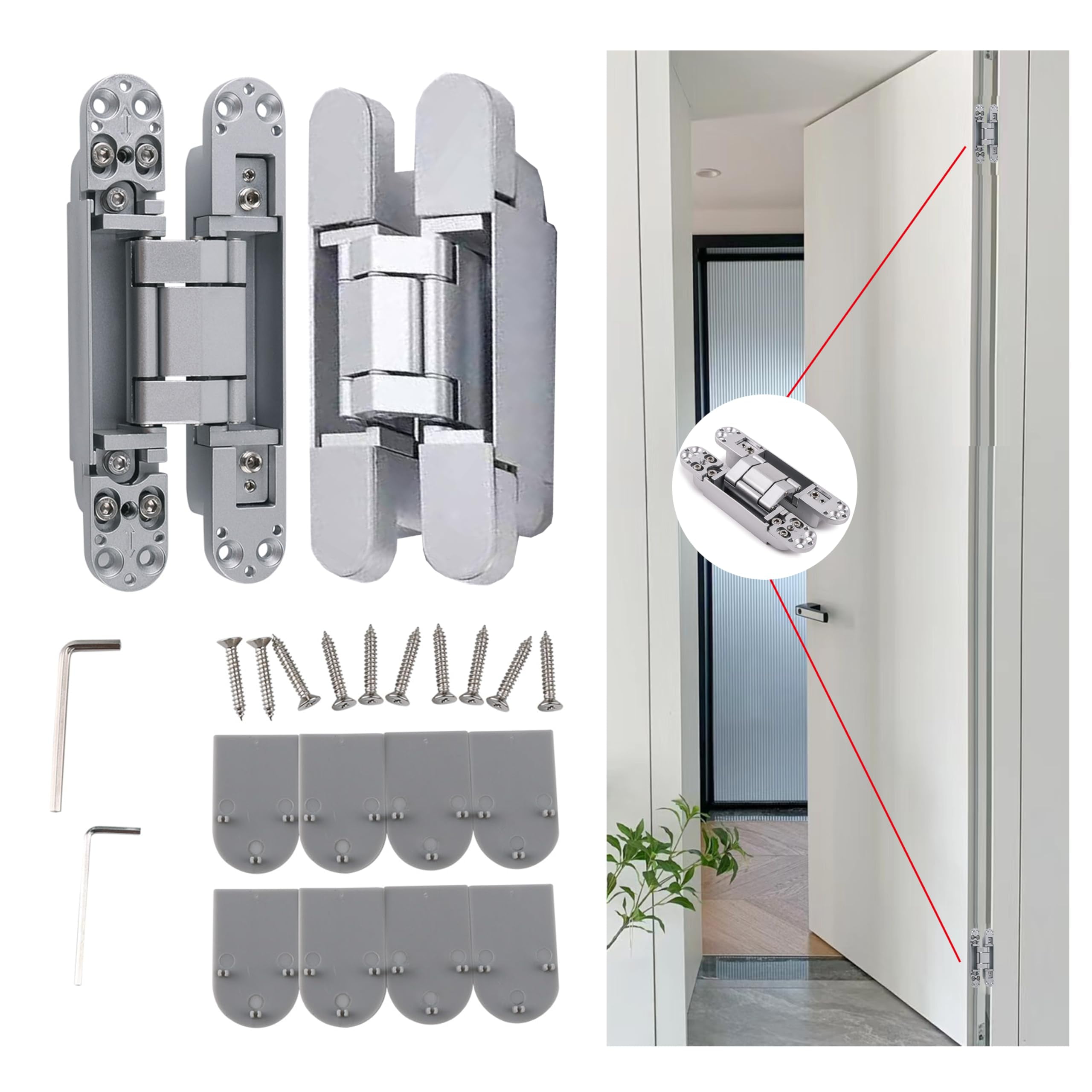 Mengshi 6" Hidden Door Hinges for Secret Door 180 Degree Hinge Hidden ...