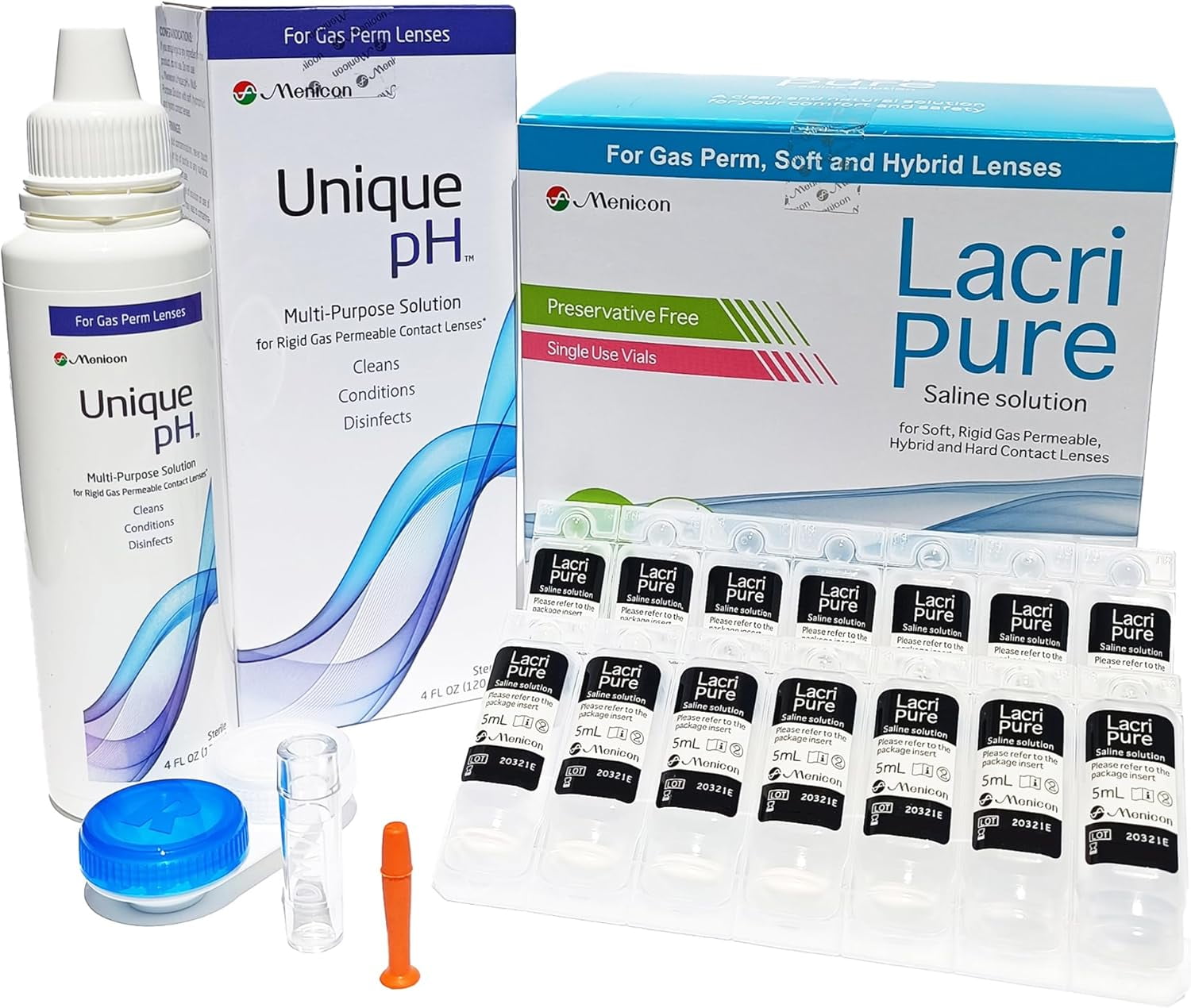 Menicon LacriPure Saline 98 Vials, Menicon Unique pH Multi-Purpose Solution 4 Oz, DMV Lens ...