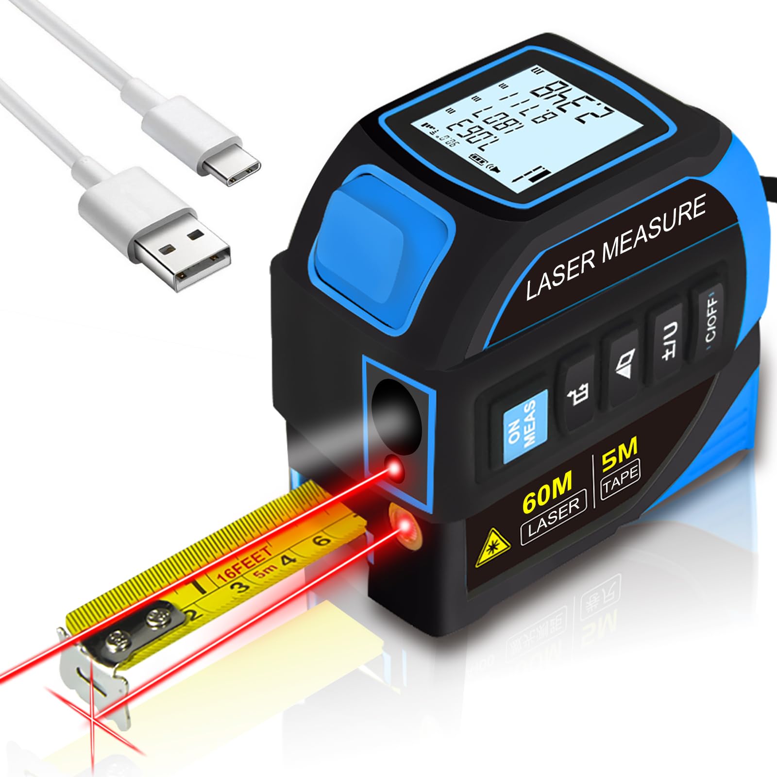 Menider 4-in-1 Laser Measure Tool - Digital LCD & Self-Locking, 196ft ...