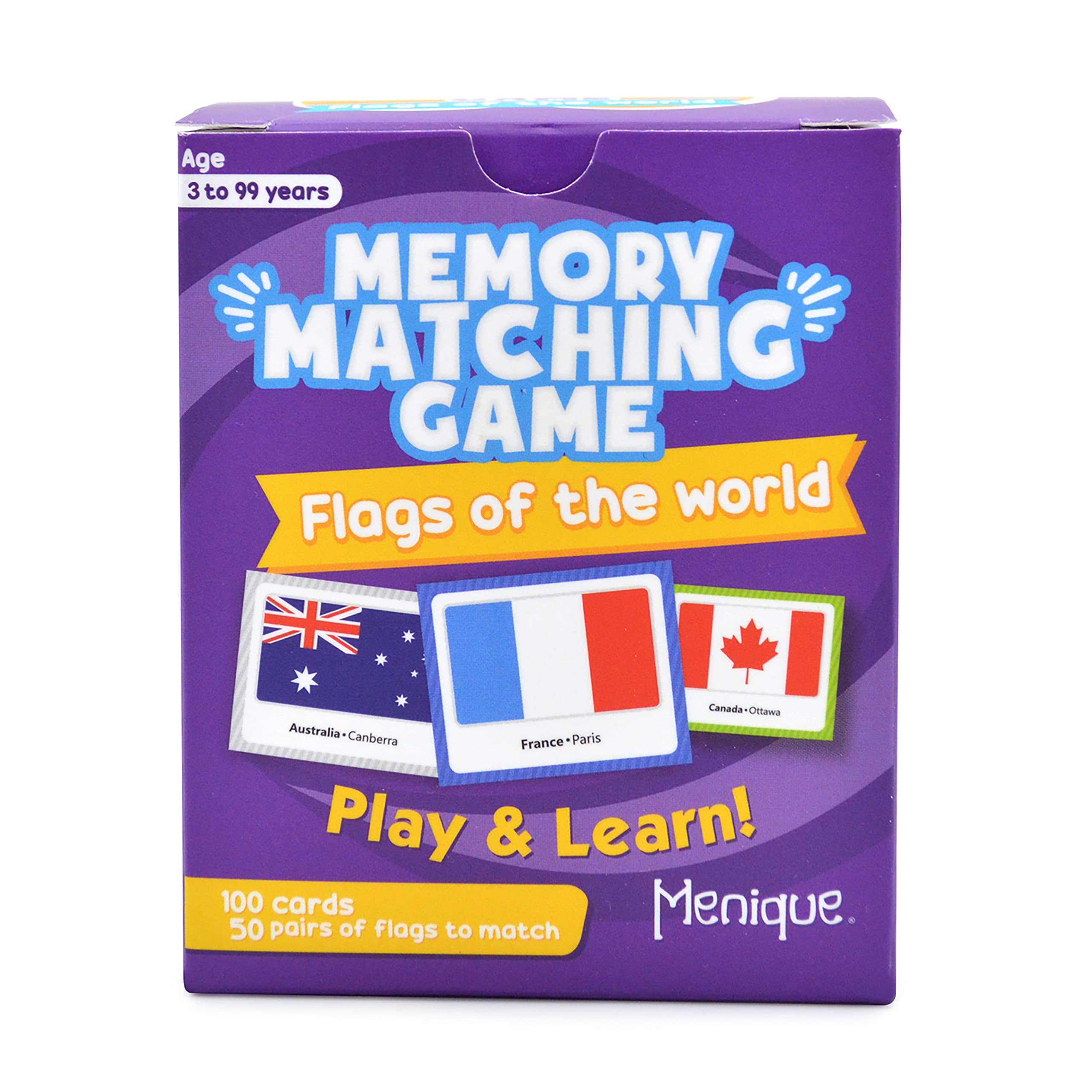 Menique, Flags of The DHF10 World, Memory Matching Game. 100 Cards, 50 ...
