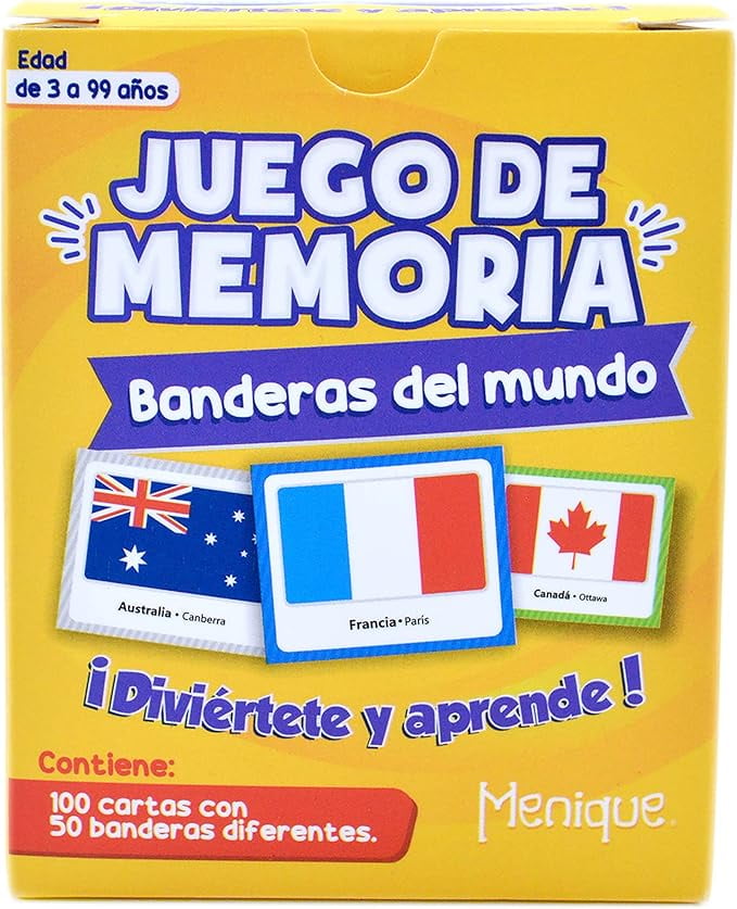 Menique, Juego de Memoria de Banderas del Mundo en español, para niños ...