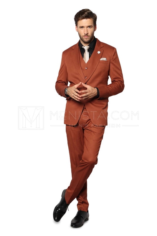 Menista Suit Premium Three Piece Rust Mens Suit for Wedding, Engagement ...