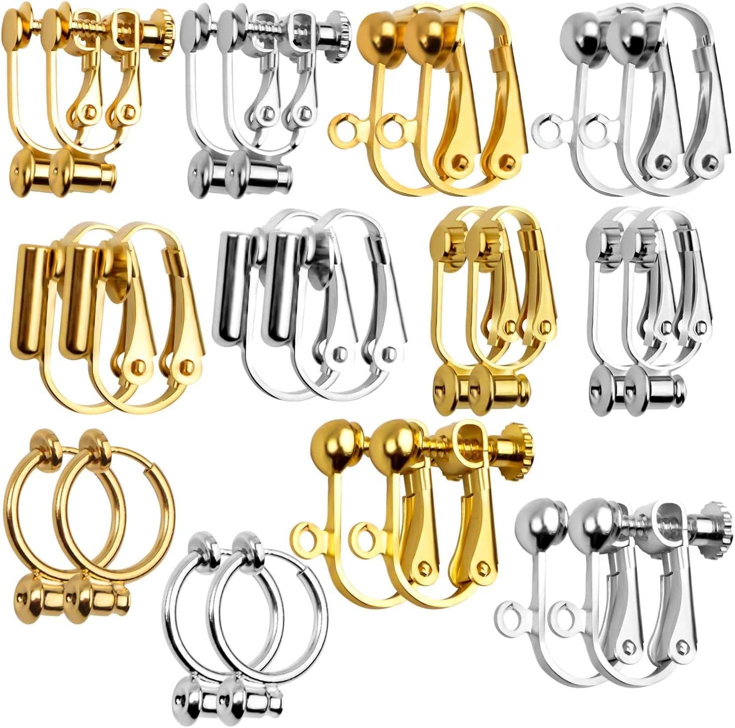 Menkey Clip-on Earring Converters, Golden & Silver, 12 Pairs, Brass ...