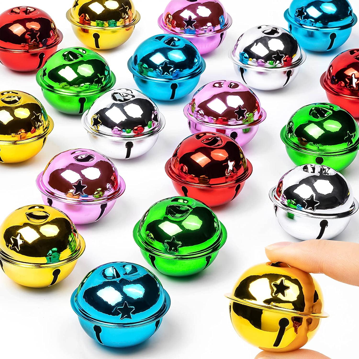Large 1.6" Metal Jingle Bells for Crafts, Christmas Star Bells in Bulk ...