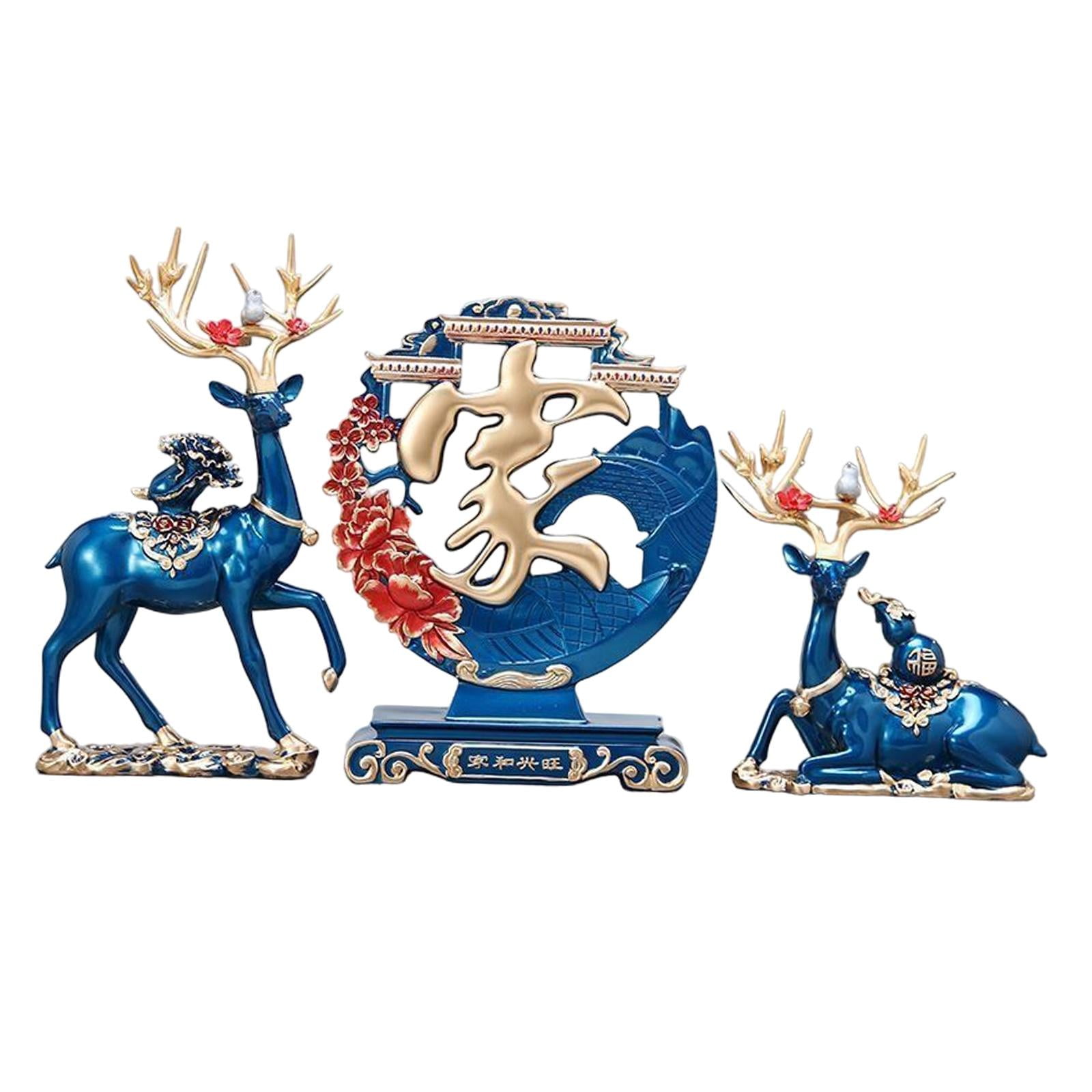 Menolana 3 Pieces Deer Statues Set Animals Sculptures Elk Collectible ...
