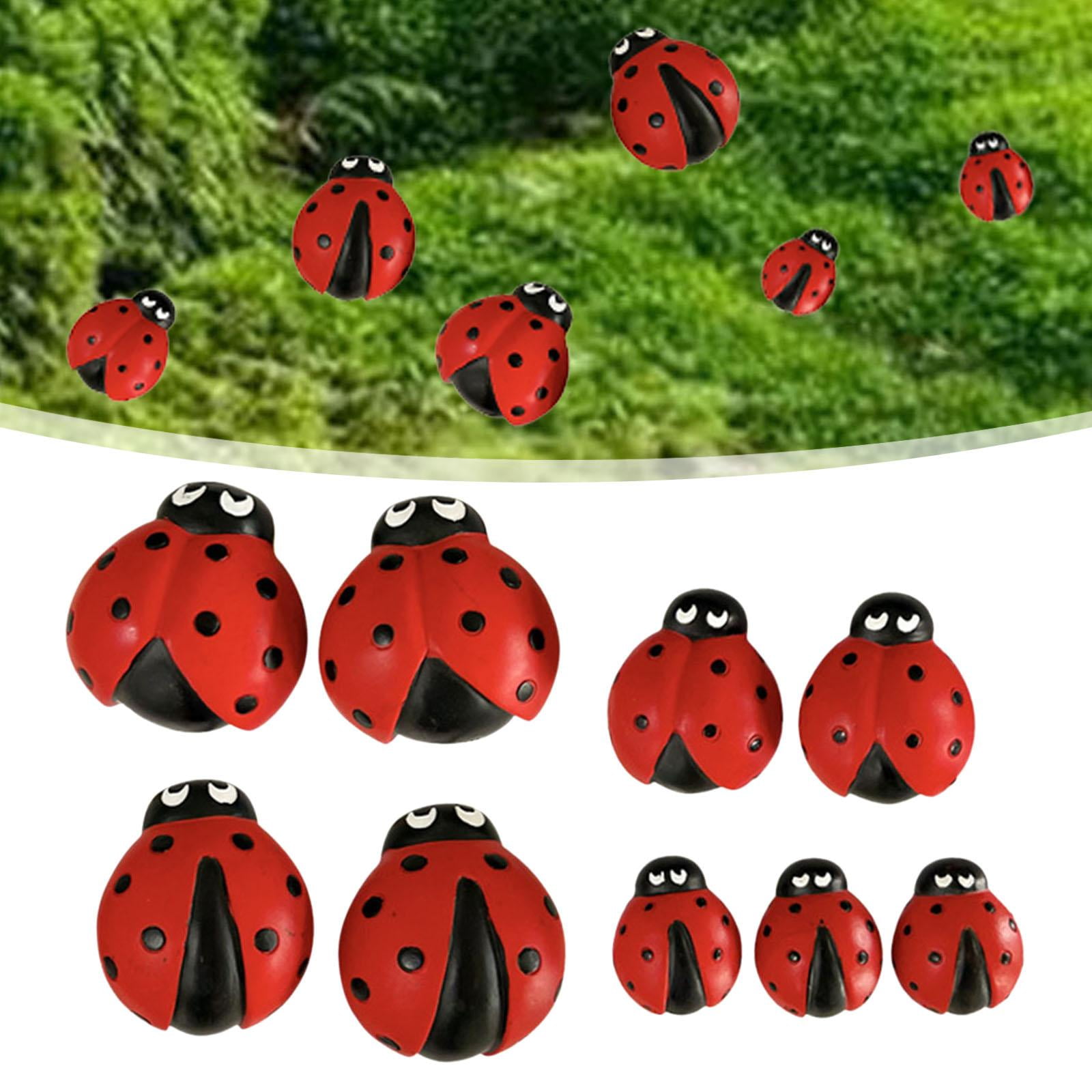 Menolana 9 Pieces Ladybug Statue Resin Figurines Mini Ladybug Sculpture ...