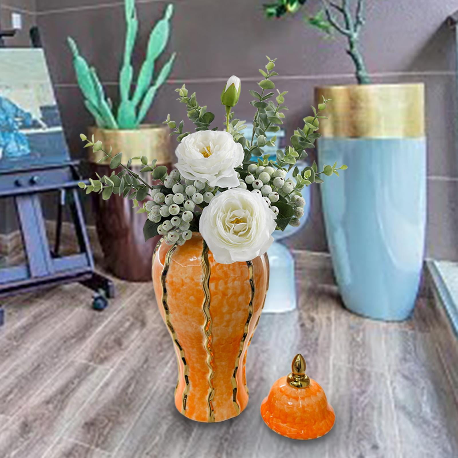 Menolana Ceramic Flower Vase Porcelain Ginger Jar with Lid Display ...