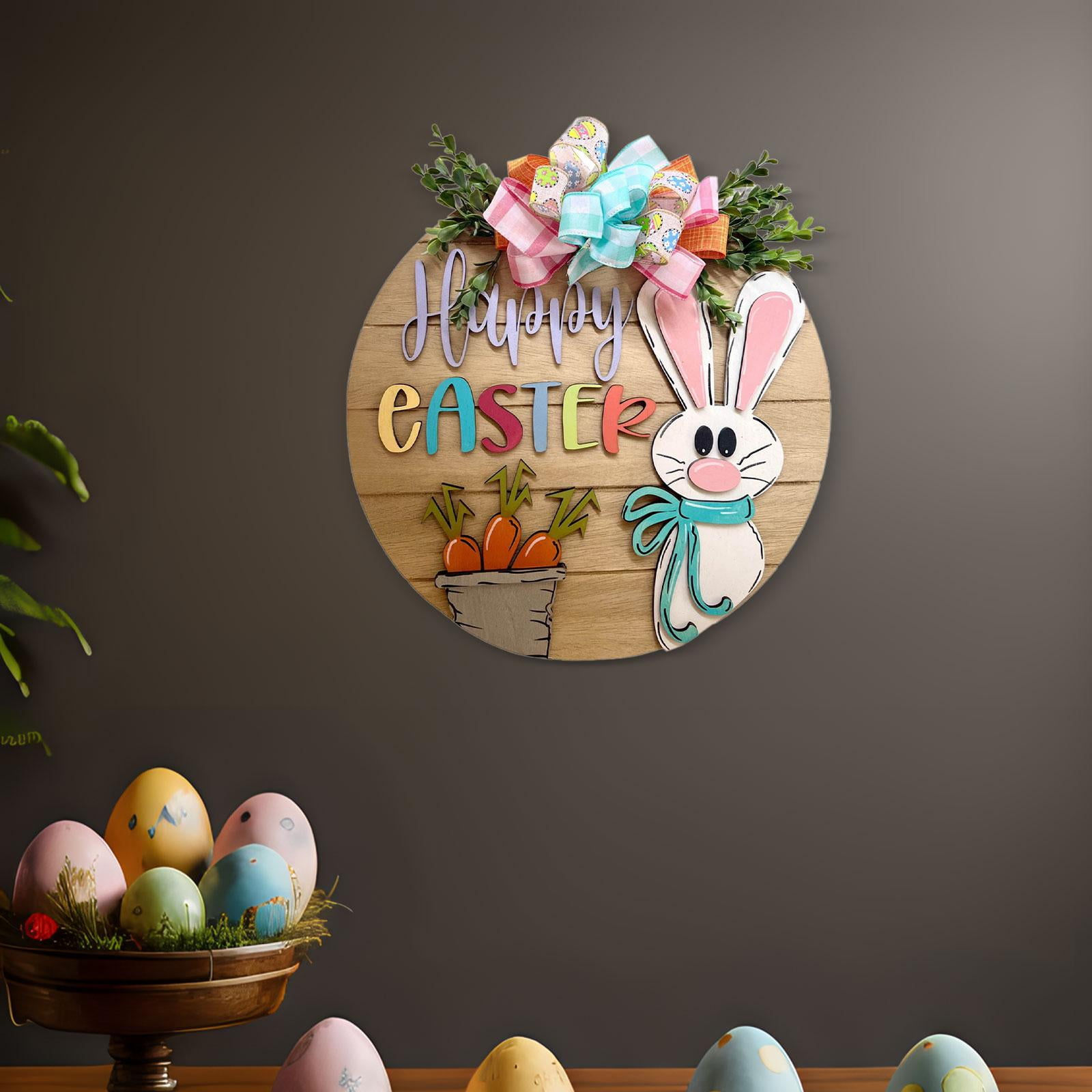 Menolana Easter Wooden Hanging Sign ,Cute Bunny Happy Easter Door Sign ...