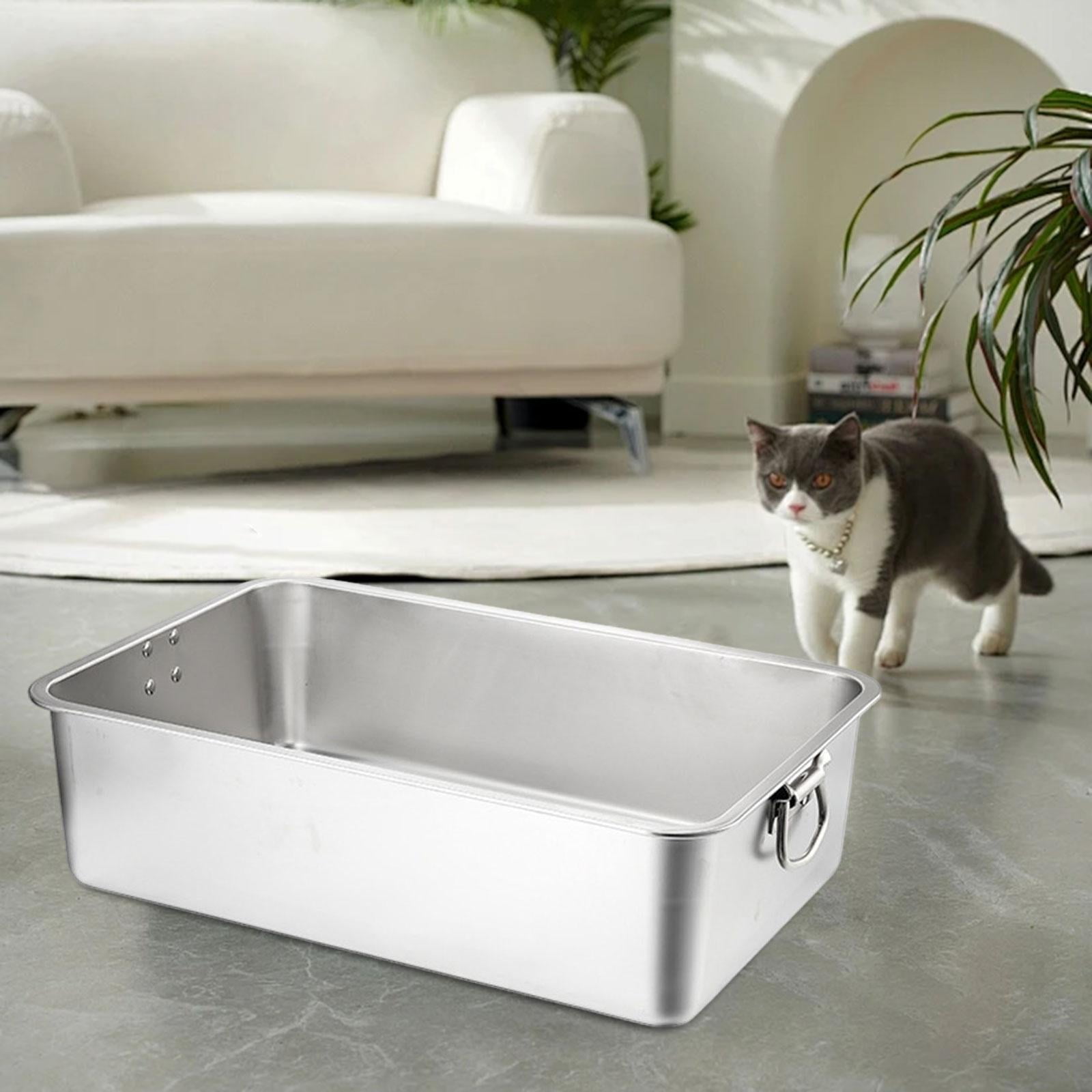 Menolana Stainless Steel Open Top Pet Litter Tray, High Side Anti ...