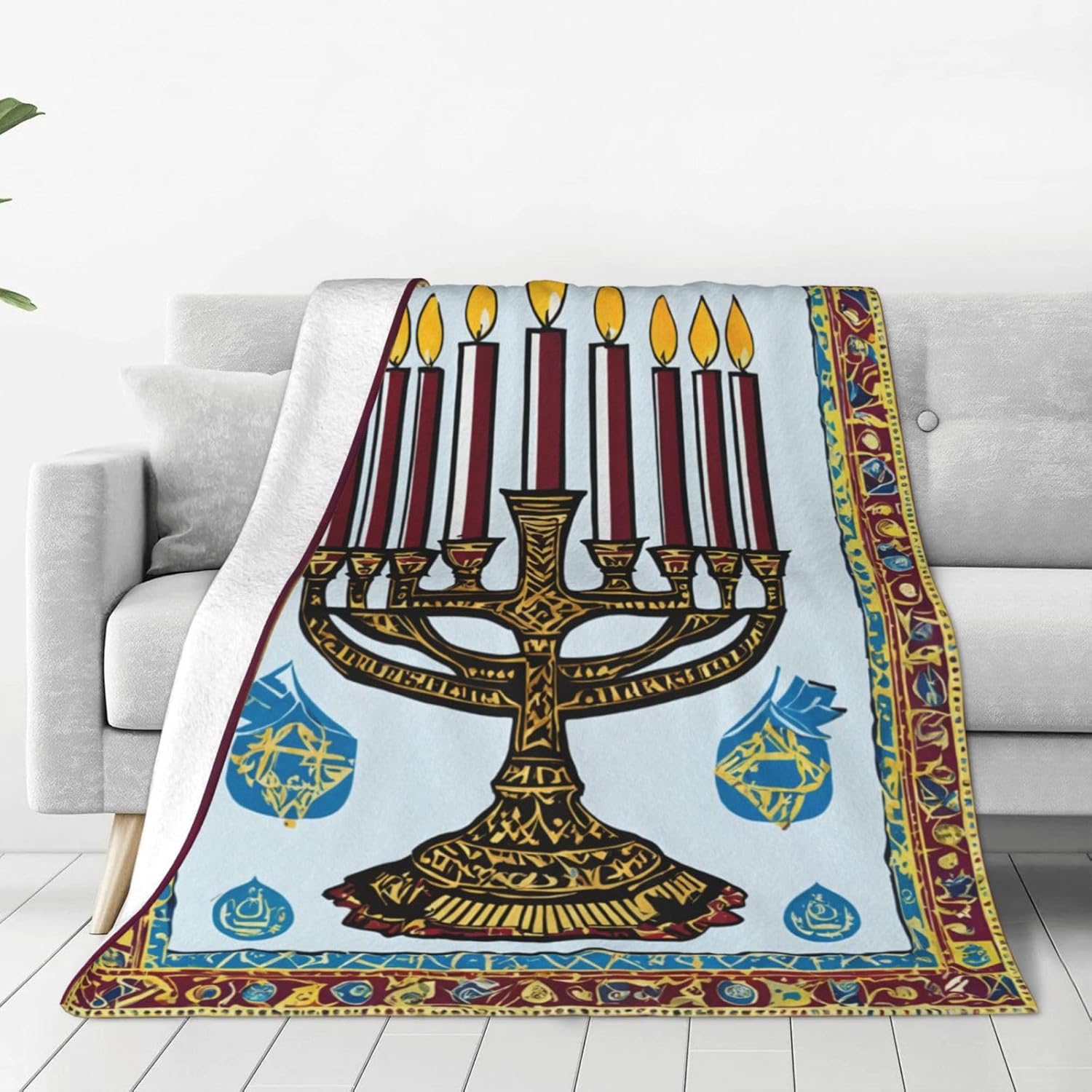 Menorah 9 Branch Jewish Blankets Hanukkah Menorah Blanket Throw ...