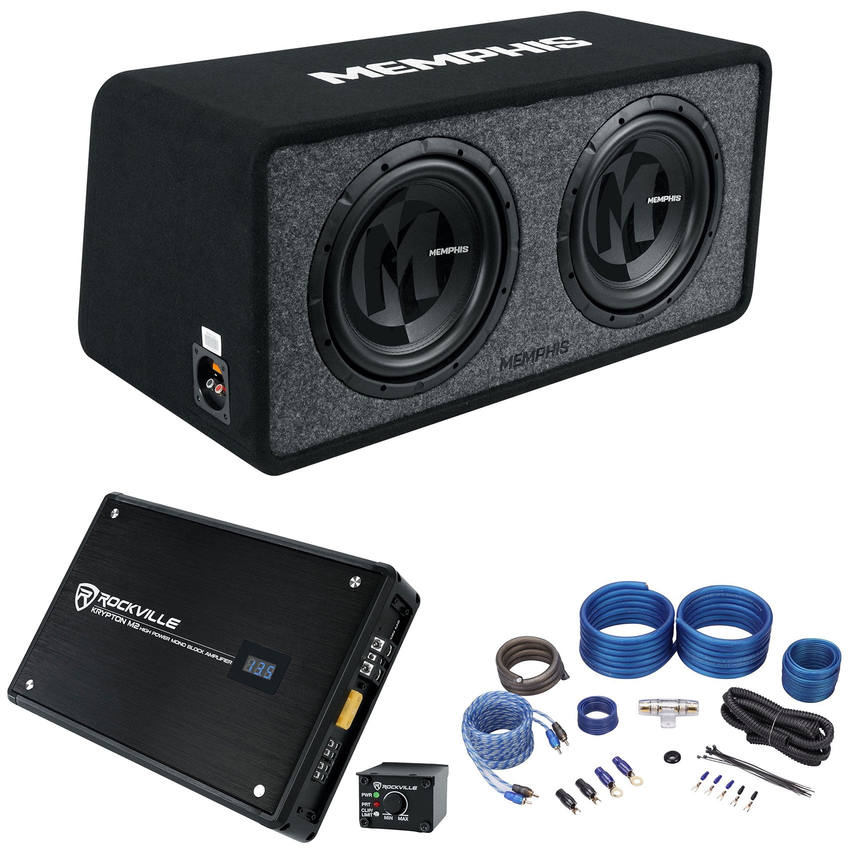 Memphis Audio 1200w Dual Subwoofers with Enclosure Box, Amplifier and ...