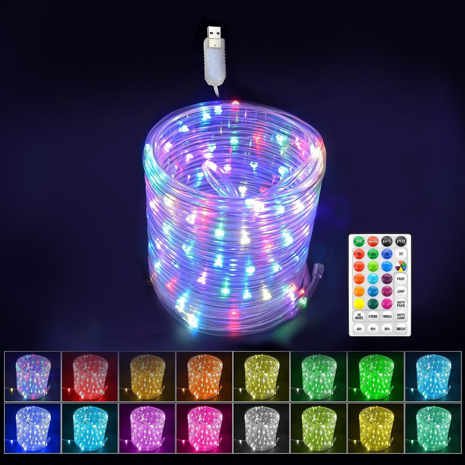 Menrkoo 200 In 50 LED USB Color Remote Control 16 Color Two Wire Sleeve ...