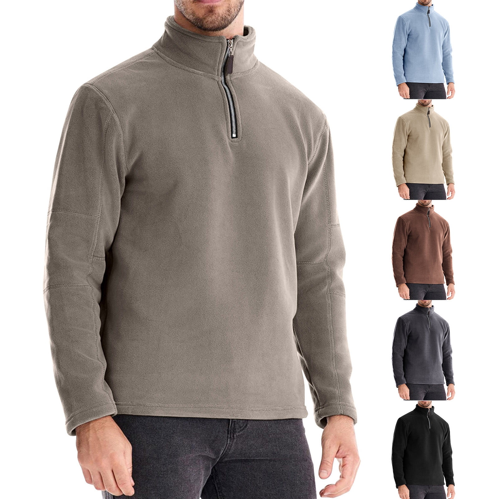 Mens 1/4 Zip Sweatshirts Long Sleeve Sweat Shirts Thermal V Collar ...