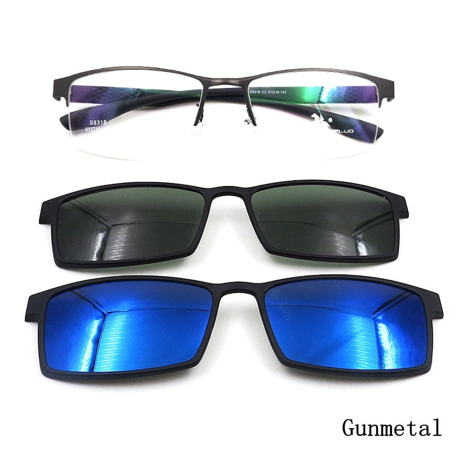 Mens 1 Pair Eyeglass Frames + 2 Pcs Clip-on Magnetic Polarized ...