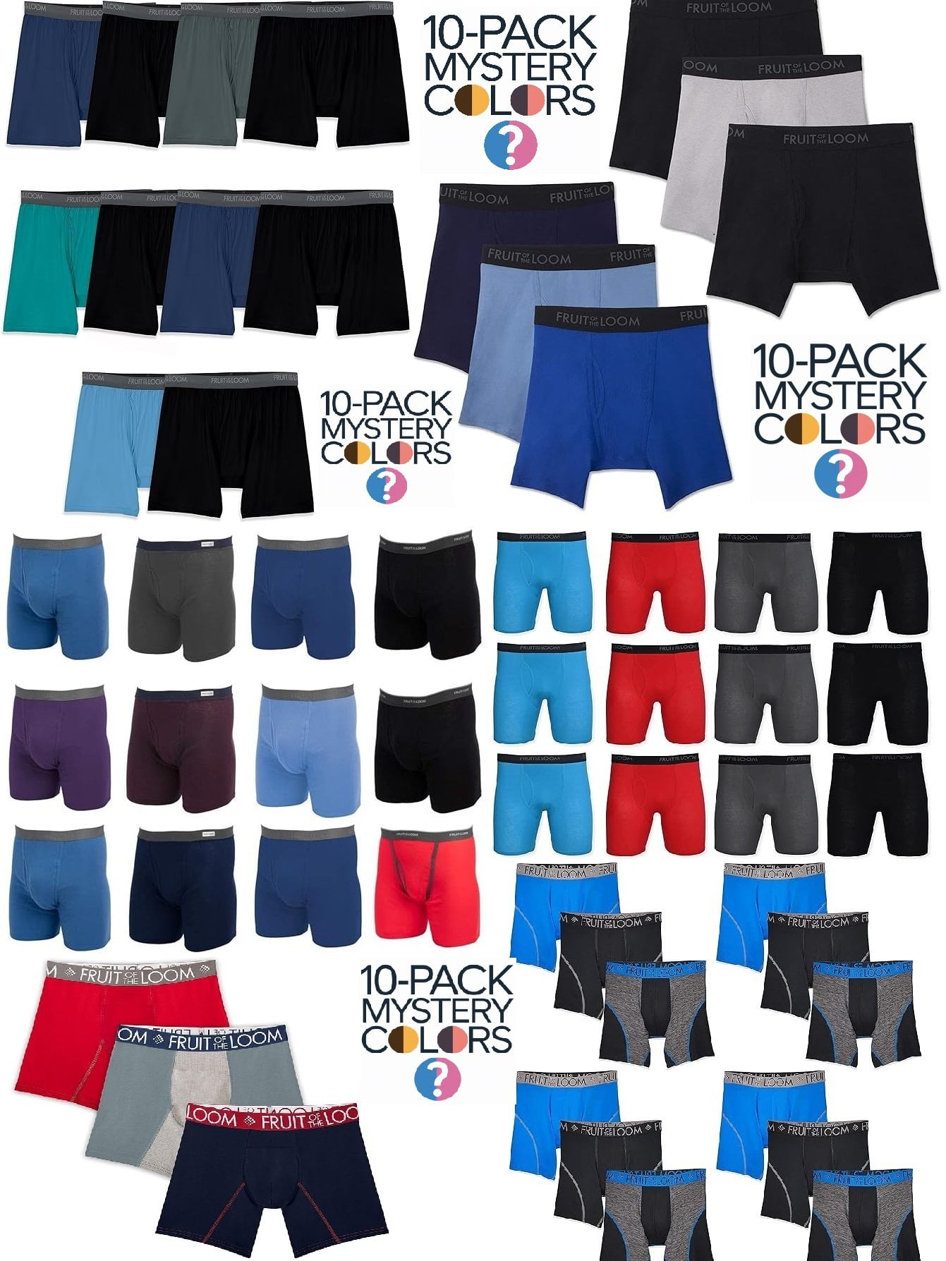 Mens 10-Pack Assorted Boxer Briefs by Fruit of the Loom Comfortable ...