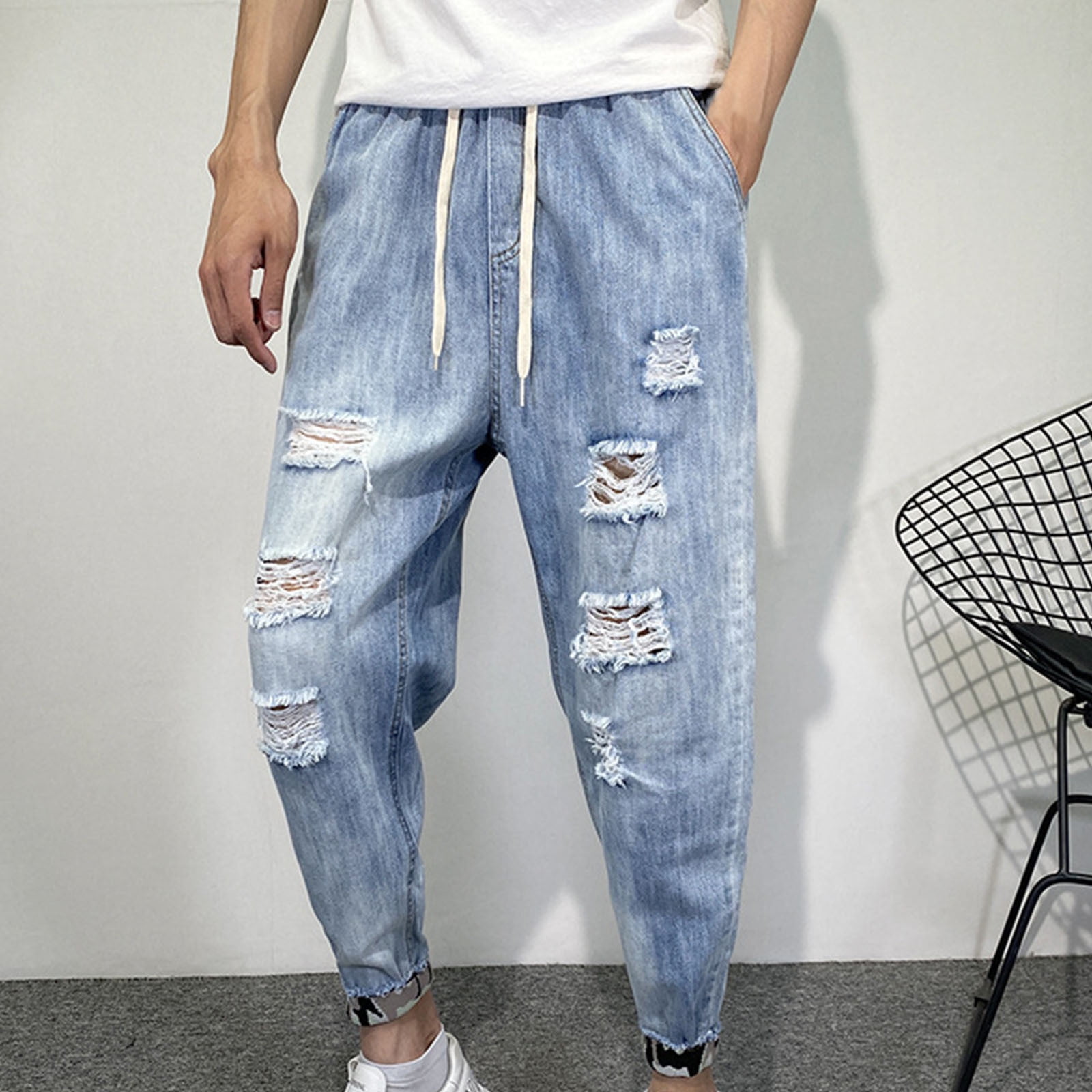 Mens 100%Denim Comfort Flex Waist Baggy Jeans Wear Ripped Jeans ...