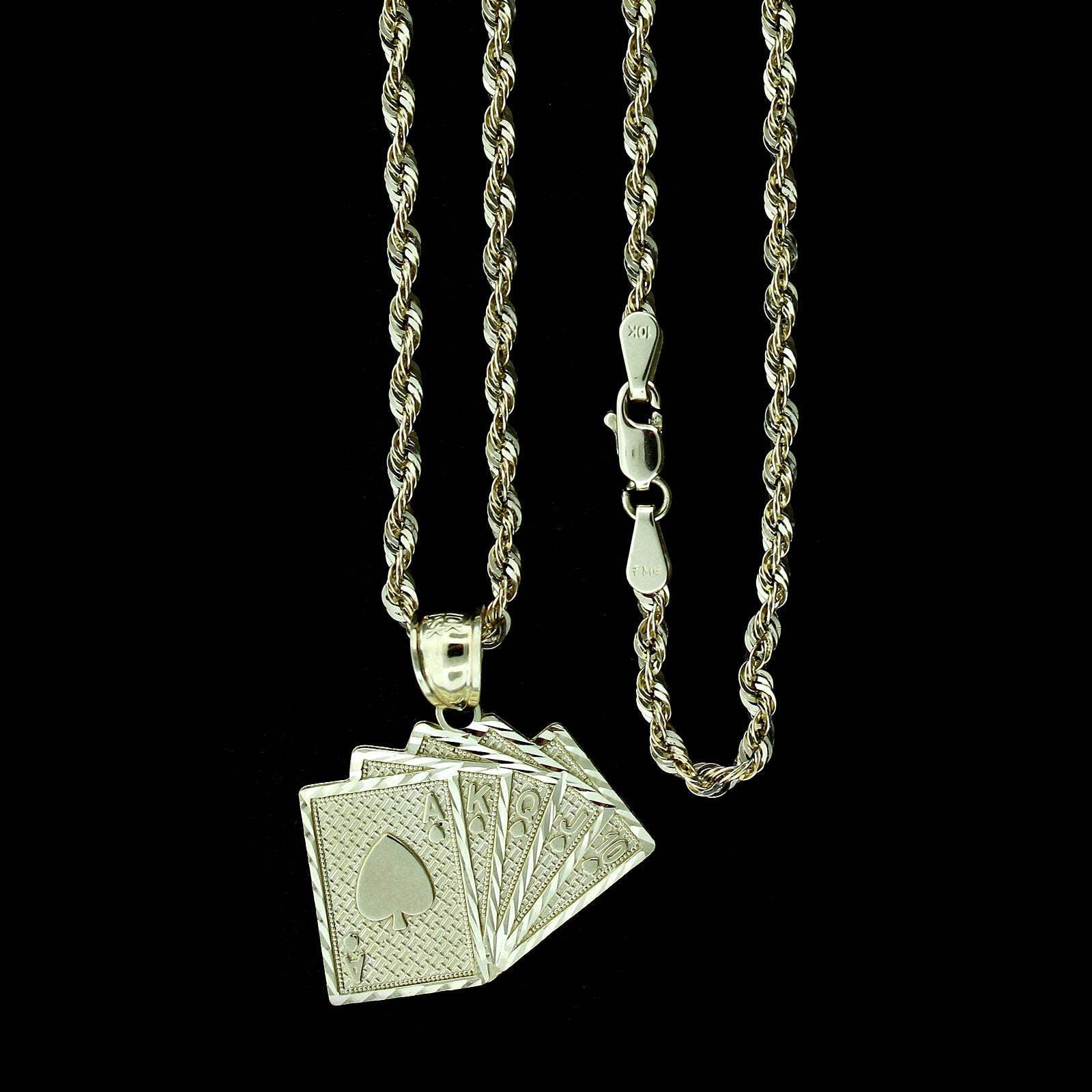 Mens 10K Solid Yellow Gold Ace of Spades Poker Playing Cards Pendant ...