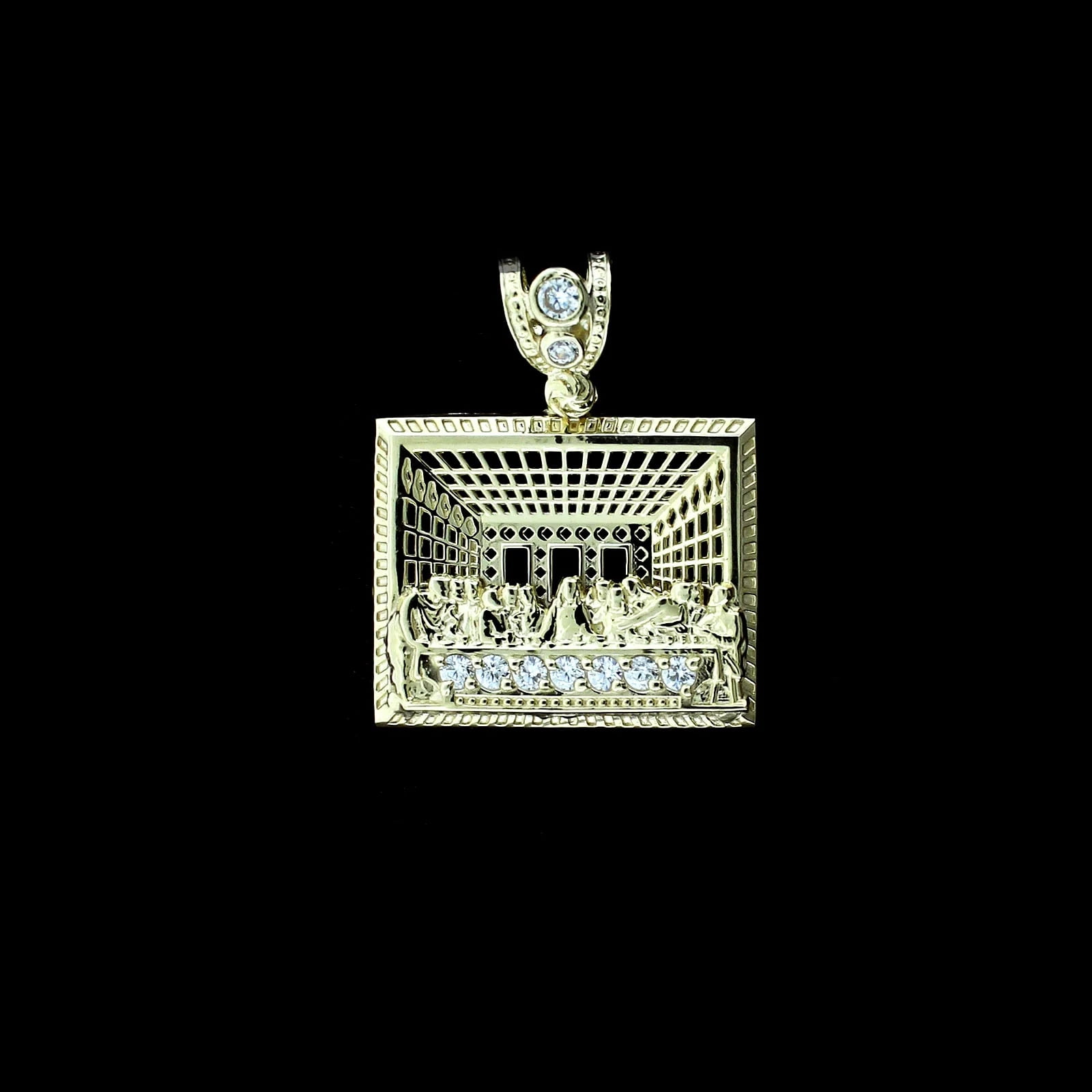 Mens 10K Yellow Gold Diamond Cut Apostles Last Supper Pendant, 10KT ...