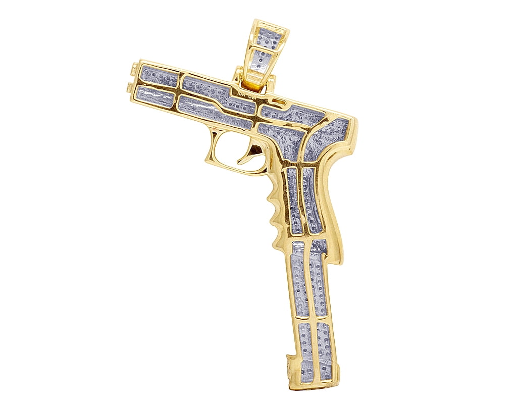 Mens 10K Yellow Gold Gun Extendo Clip Magazines Pistol Diamond Pendant ...