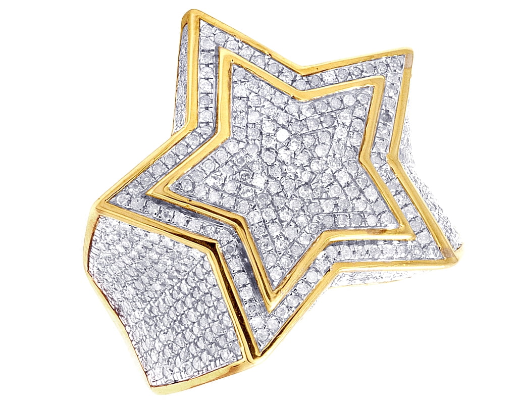 Mens 10K Yellow Gold Real Diamond Pinky Super Star Ring 2CT - Walmart.com