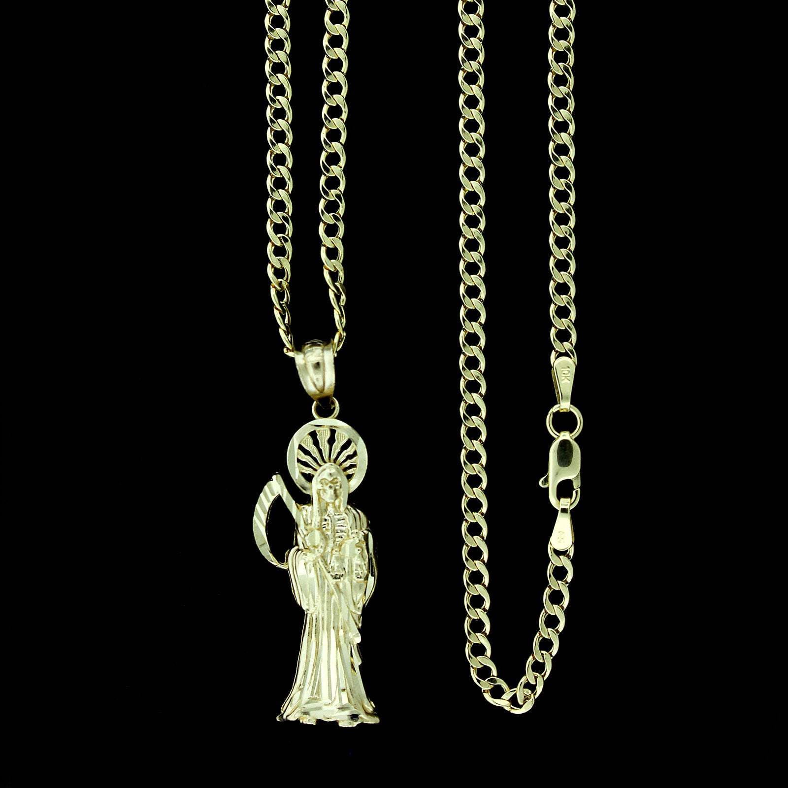 10K Yellow Gold Gothic Skeleton Grim Reaper Santa Muerte Pendant ...