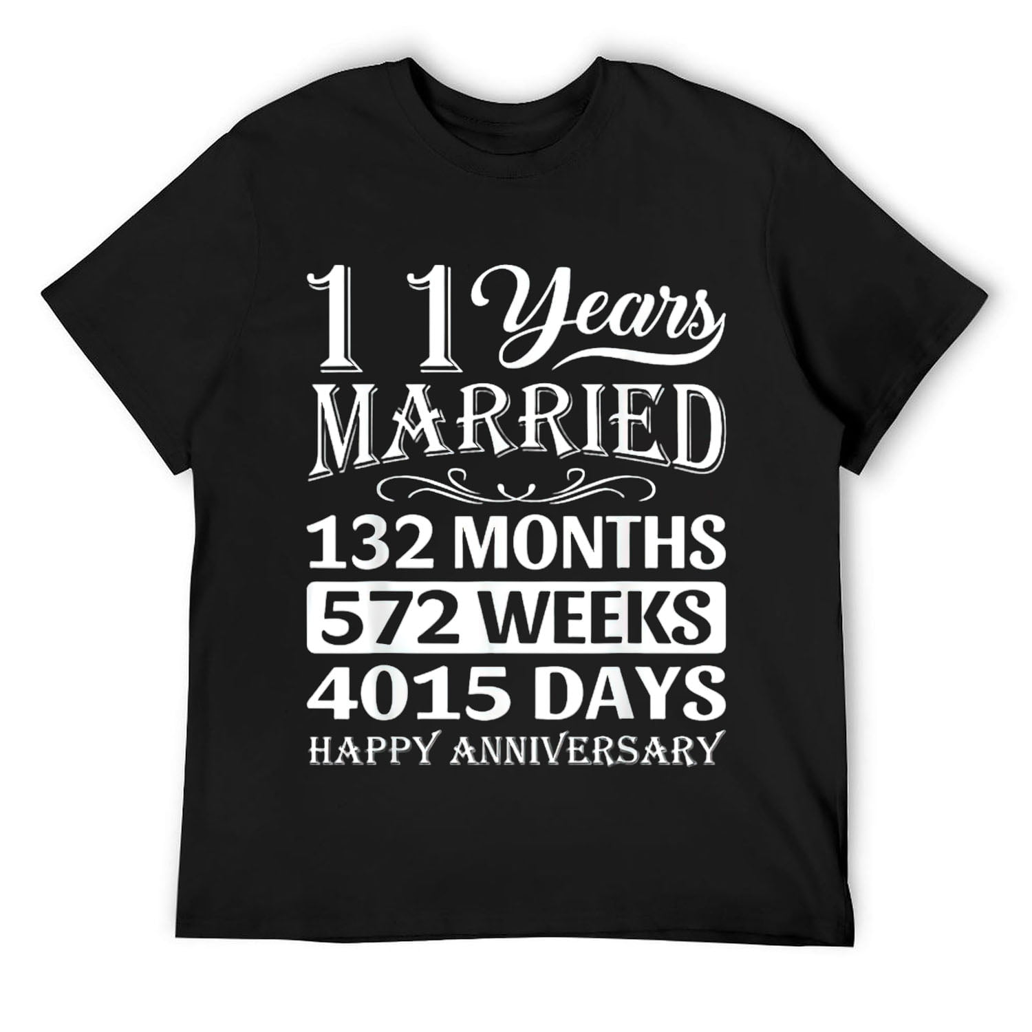 Mens 11 Years Married - Happy 11st Wedding Anniversary T-Shirt Black ...