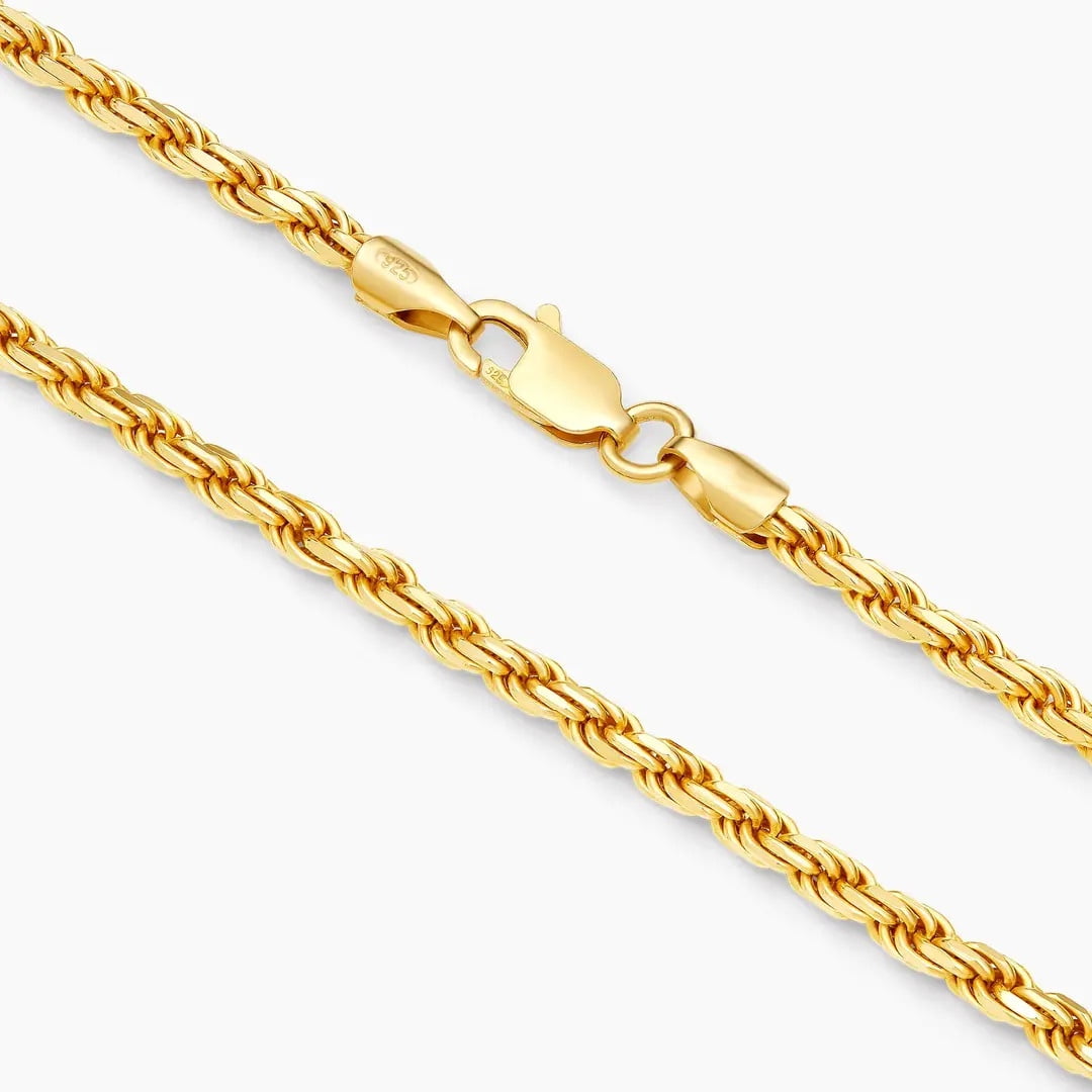 Mens 14K Gold Plated 2.5MM Sterling Silver Diamond-Cut Rope Chain ...