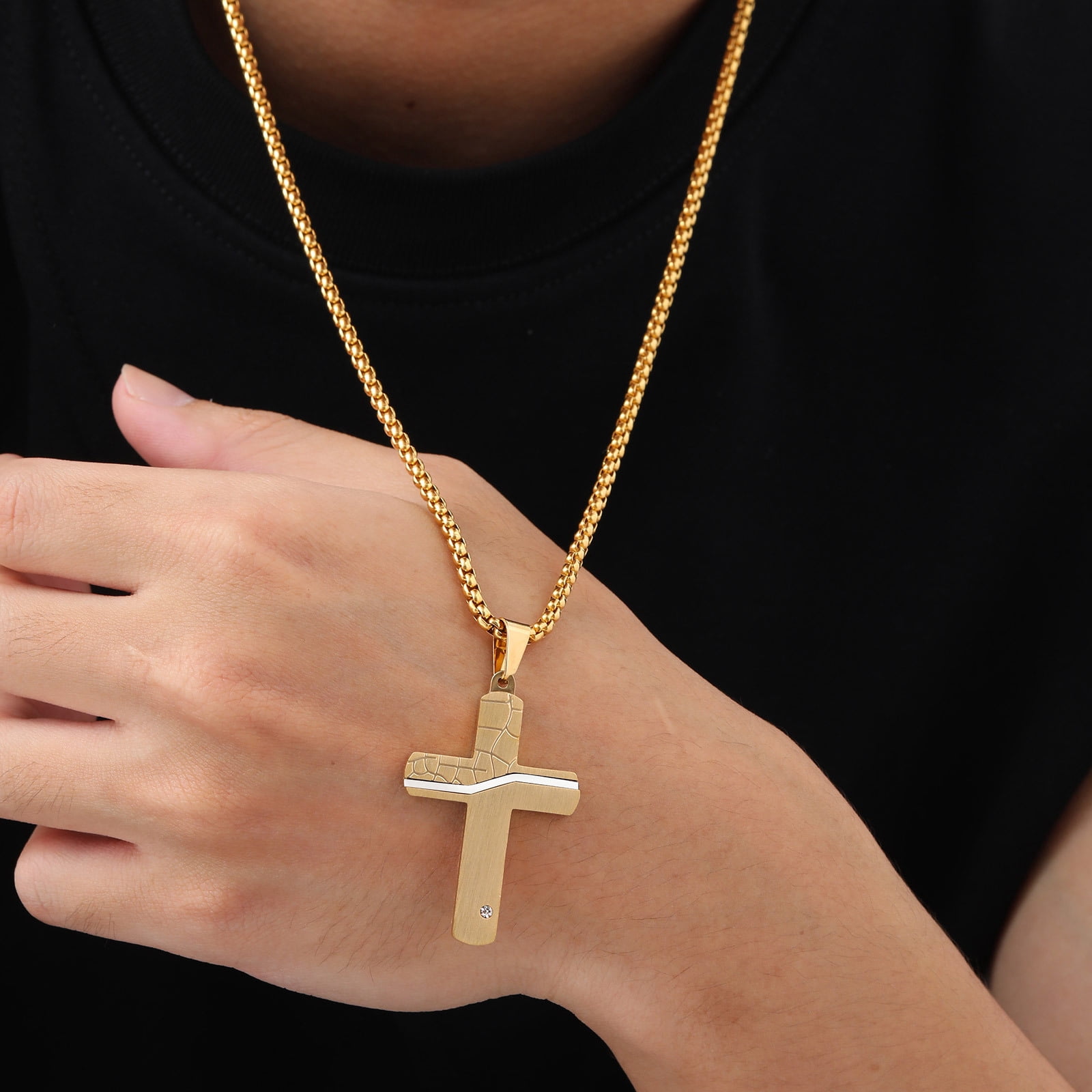 Mens 14K Yellow Gold Necklaces, Geometric Square Natural Stone Shell ...