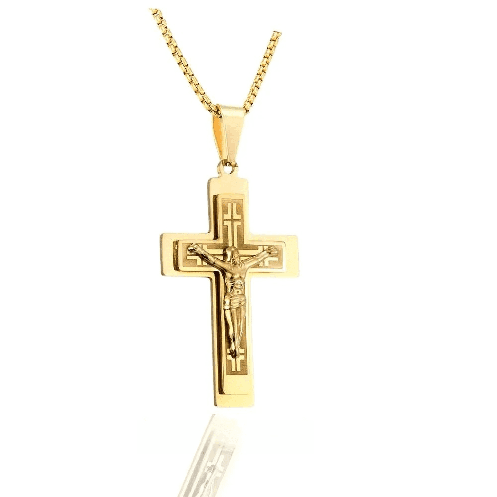 Mens 14K Yellow Gold Orthodox Crucifix Cross Jesus Christ Pendant ...