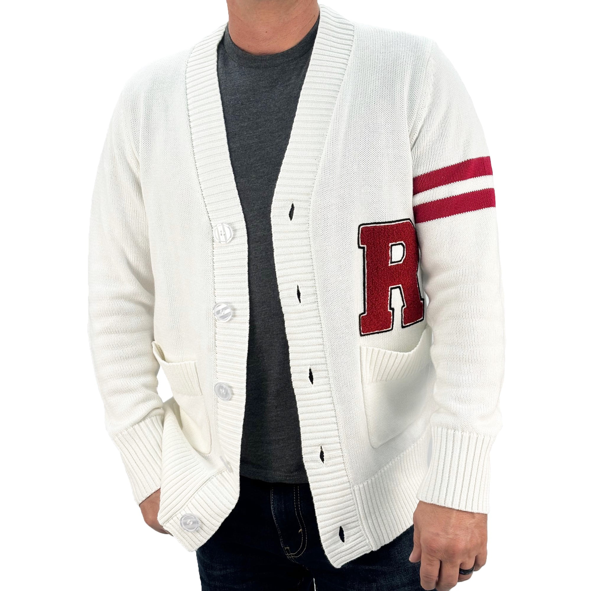 Hip Hop 50's Shop - Mens 1950s Letterman Cardigan Sweater (XLarge White ...