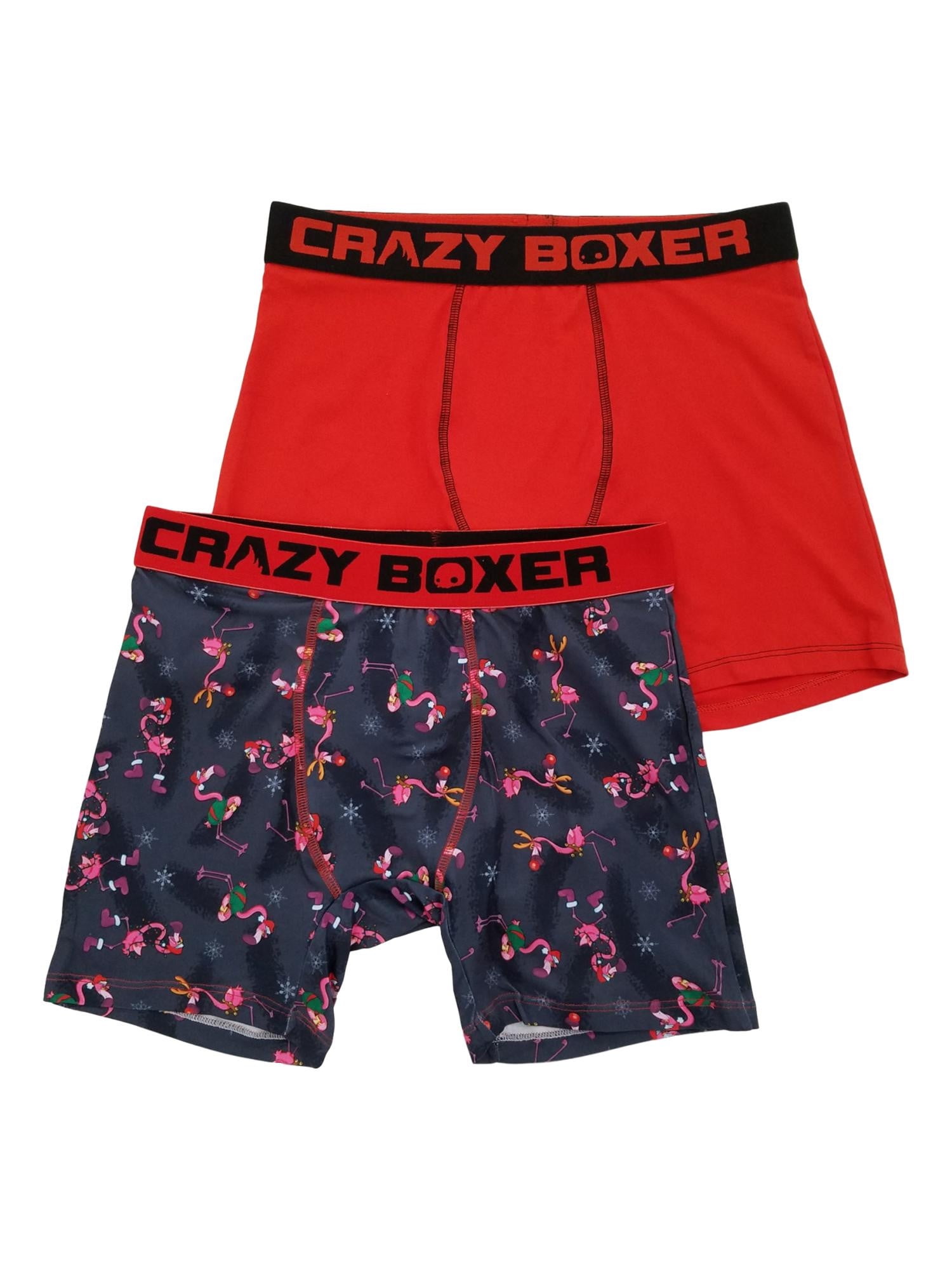 Mens 2-Pack Black & Red Christmas Pink Flamingo Underwear Boxer Briefs ...