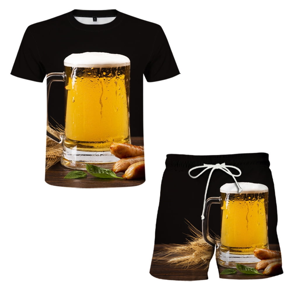 Mens 2 Piece Outfit Fitness Beer 3D Digital Printing Shorts Tracksuit ...