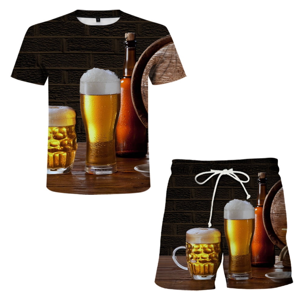 Mens 2 Piece Outfit Fitness Beer 3D Digital Printing Shorts Tracksuit ...