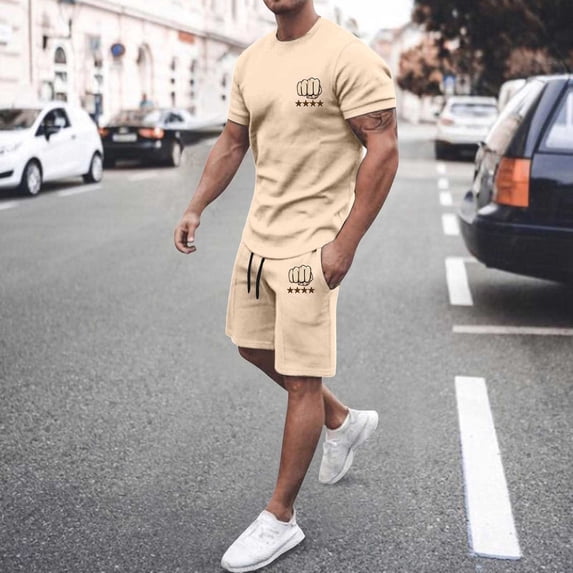Mens 2 Piece Outfits Basic Classic Shirt and Shorts Loose Fit ...
