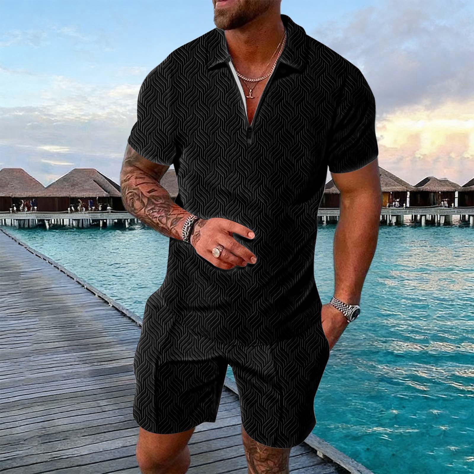 Mens 2 Piece Outfits Basic Classic Shirt and Shorts Regular Fit Soft ...