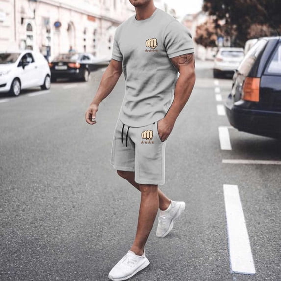 Mens 2 Piece Outfits Lightweight Basic Shirt and Shorts Relaxed Fit ...