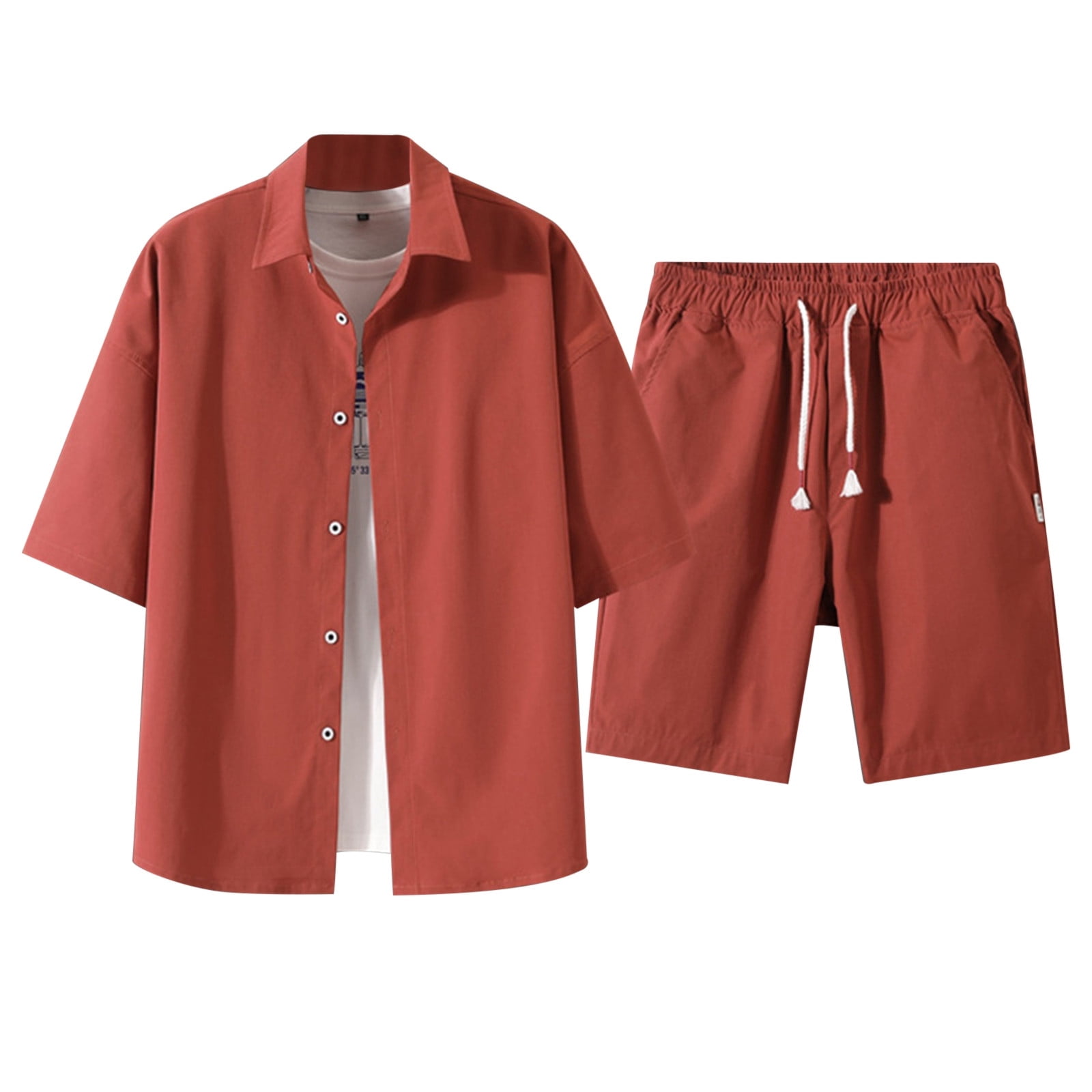 Mens 2 Piece Outfits Summer Vintage Short Sleeve Shirts and Shorts Sets Slim Fit Two Piece ...