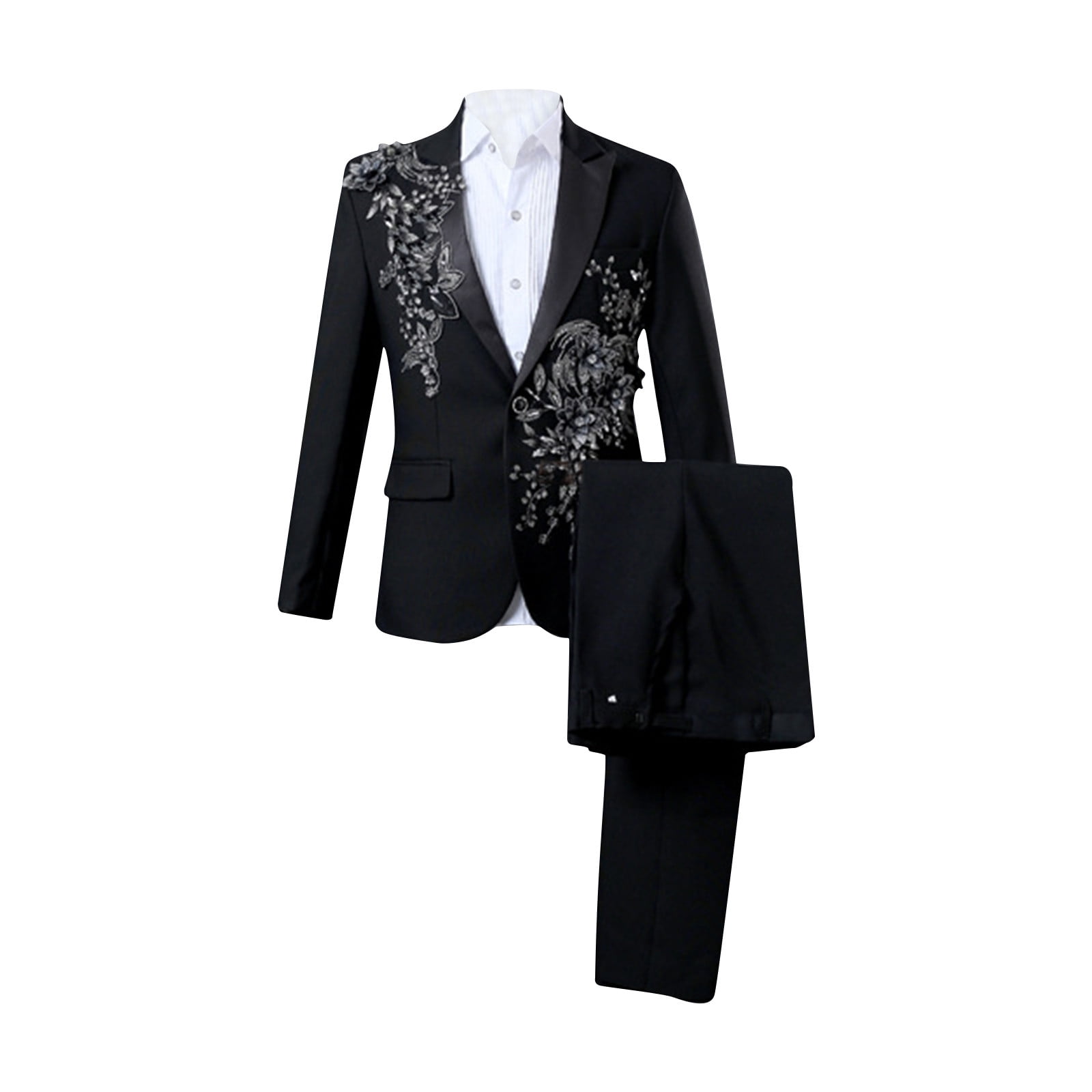 Mens 2 Pieces Luxury Embroidered Suits 1 Button Print Dinner Tuxedo ...