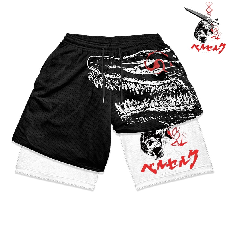 Mens 2 in 1 Running Shorts Anime Graphic Athletic Gym Workout Shorts ...