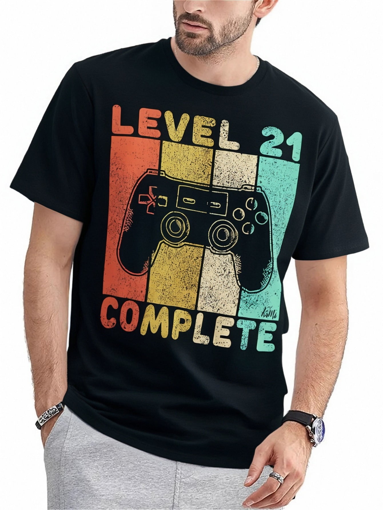 Mens 21st Birthday Shirt Men Gaming TShirt Level 21 Complete T-Shirt ...