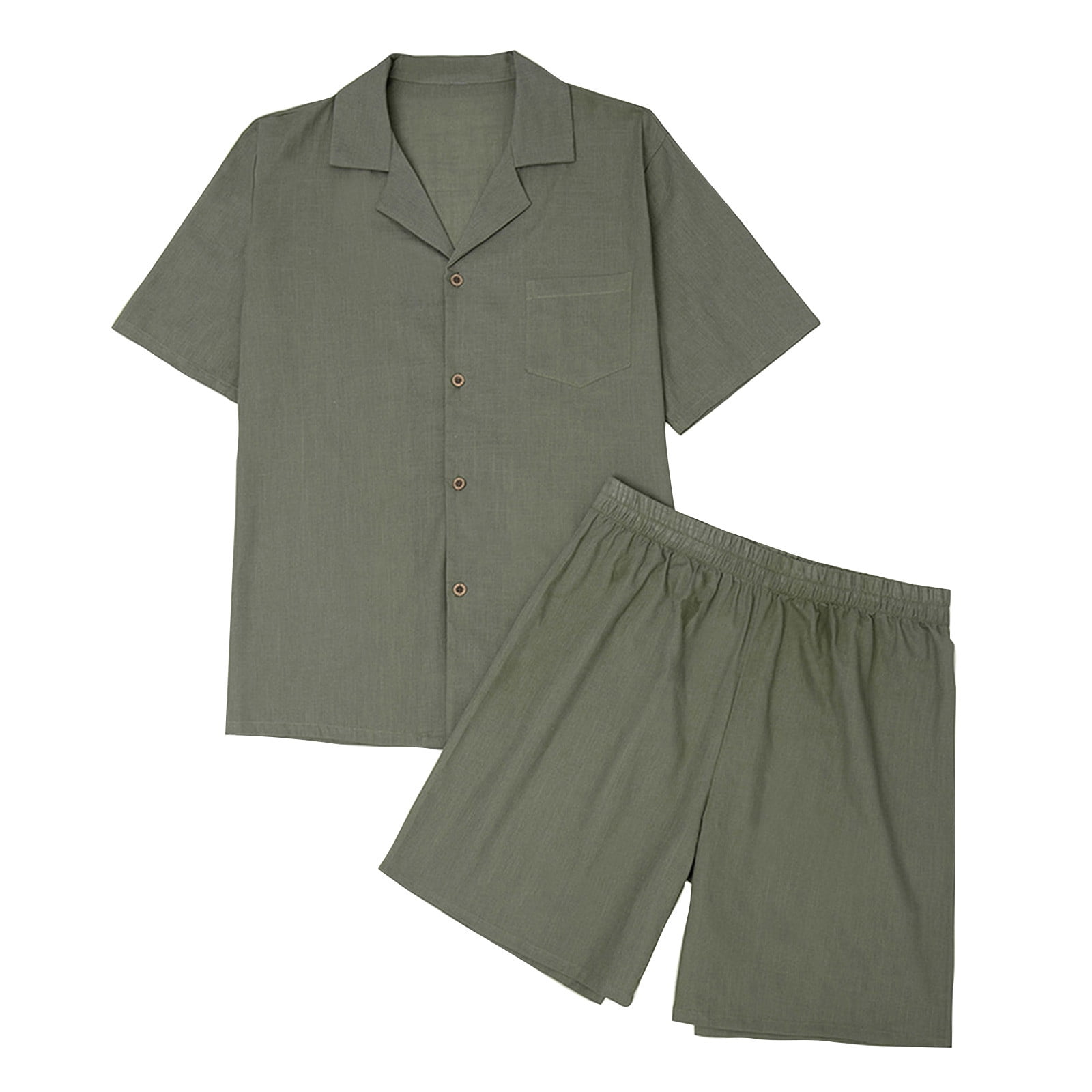Mens 2PCS Cotton Pajamas Set Short Sleeve Button Down Shirt Shorts ...