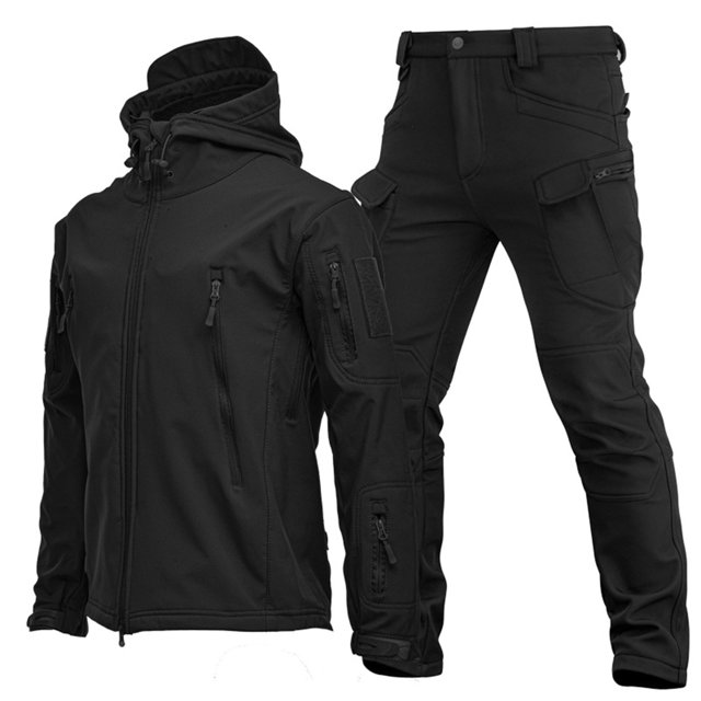 Mens 2PCS Waterproof Rain Outfit Set Solid Hooded Long Sleeve Military ...