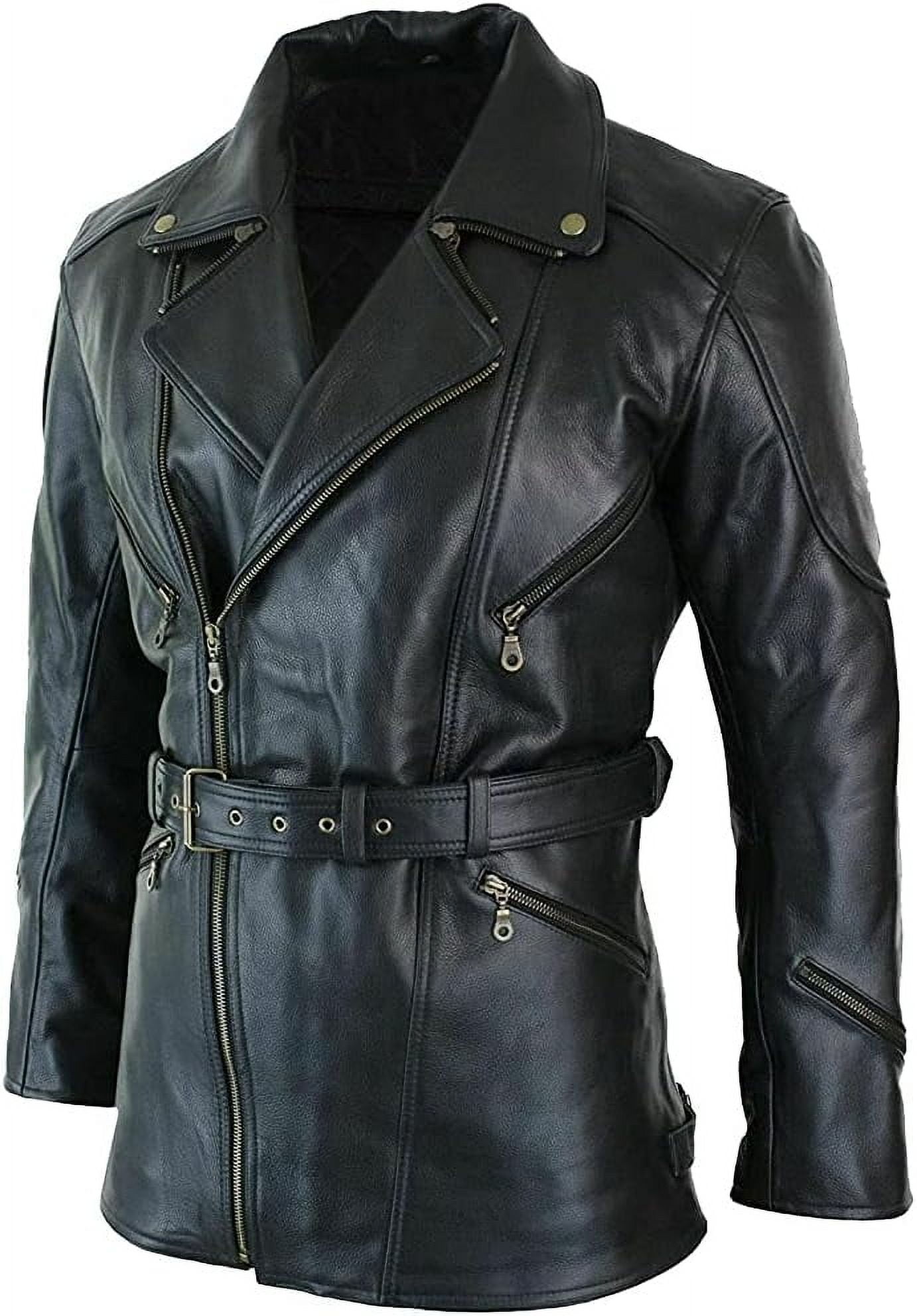 Mens 3/4 Quarter Car Coat Motorcycle Black Biker Long Jacket - Genuine ...
